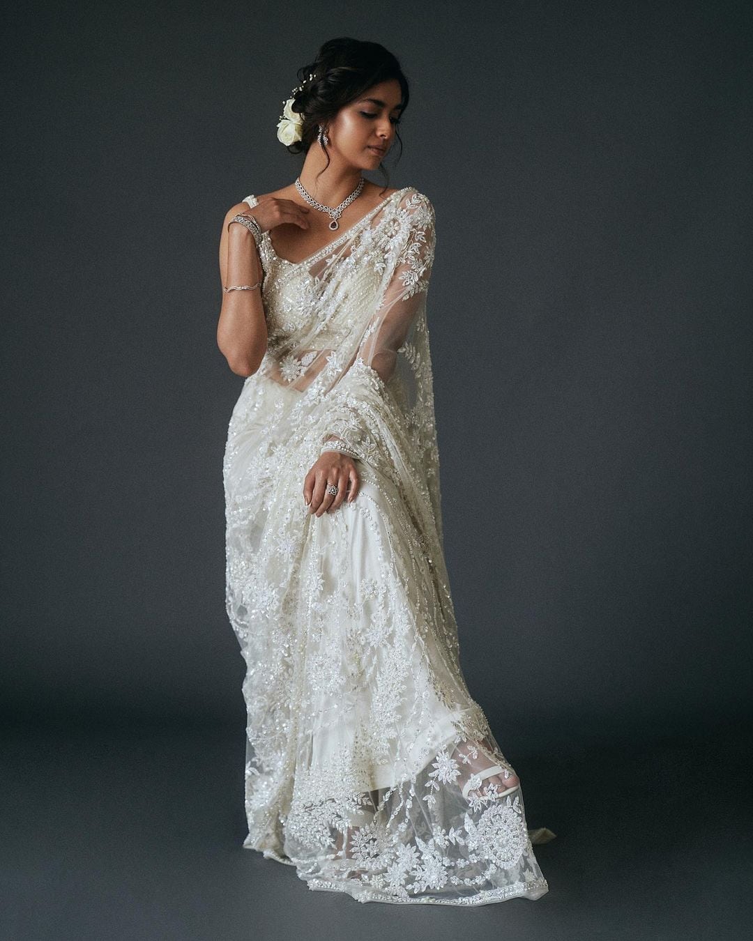 White Lace Wedding Saree